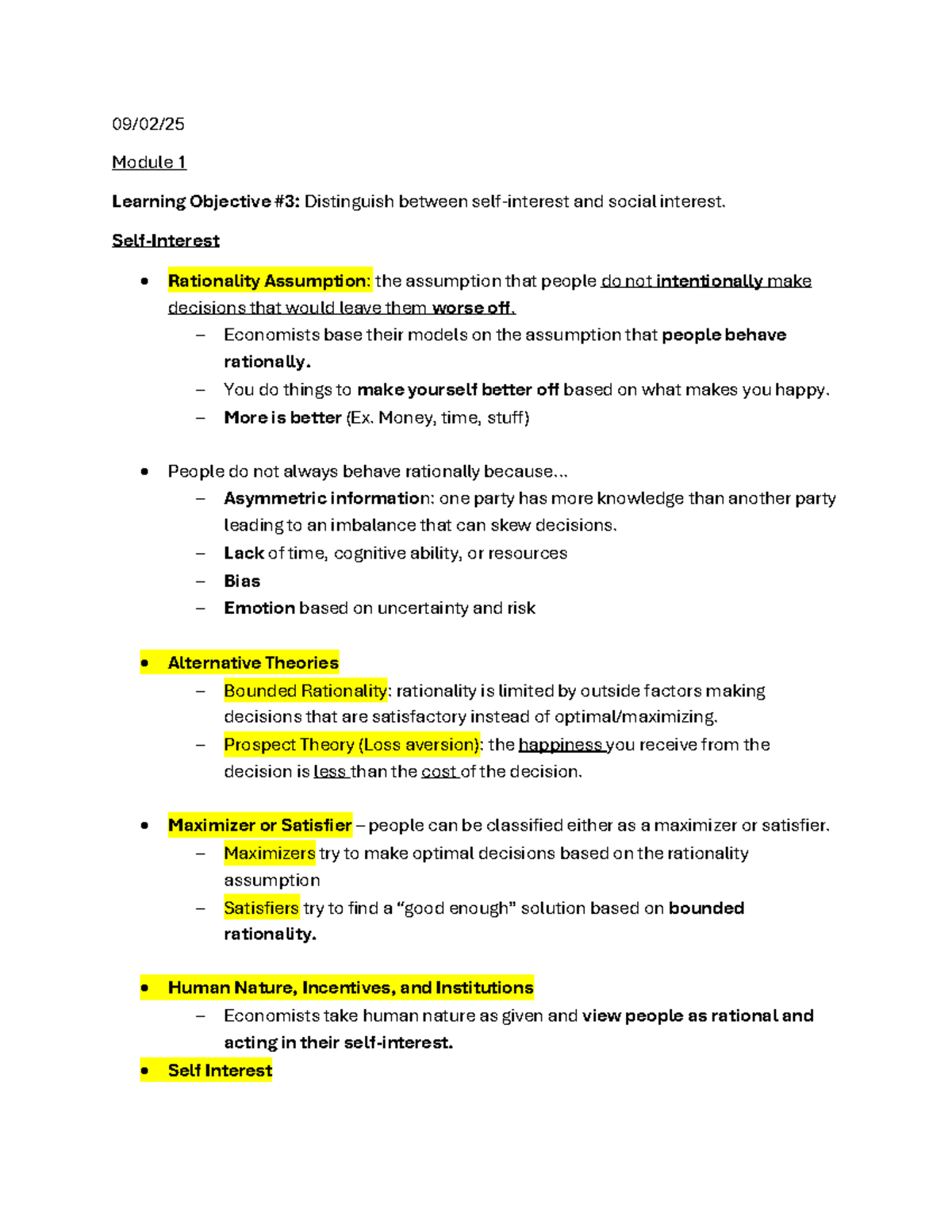 Fundamentals of Econ Notes: Module 1 Learning Objectives and Concepts ...