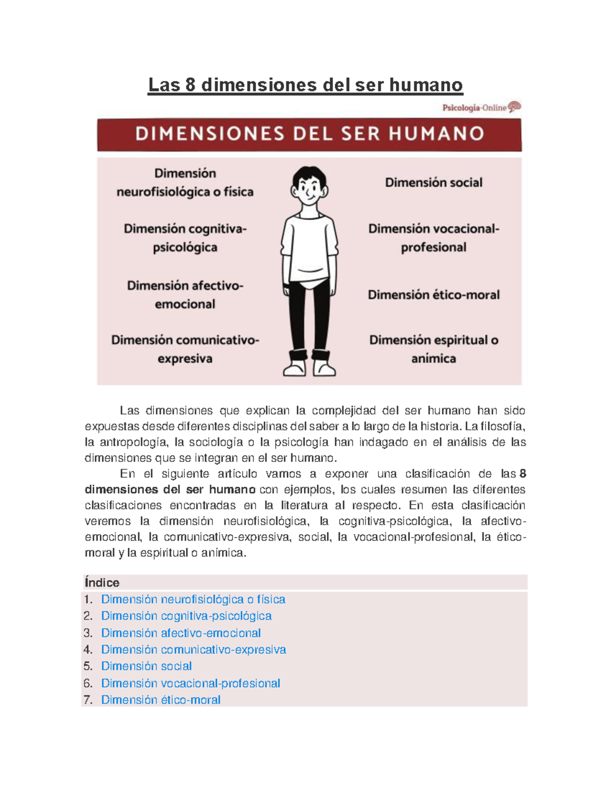 Clasificación de las 8 Dimensiones del Ser Humano en Psicología - Studocu