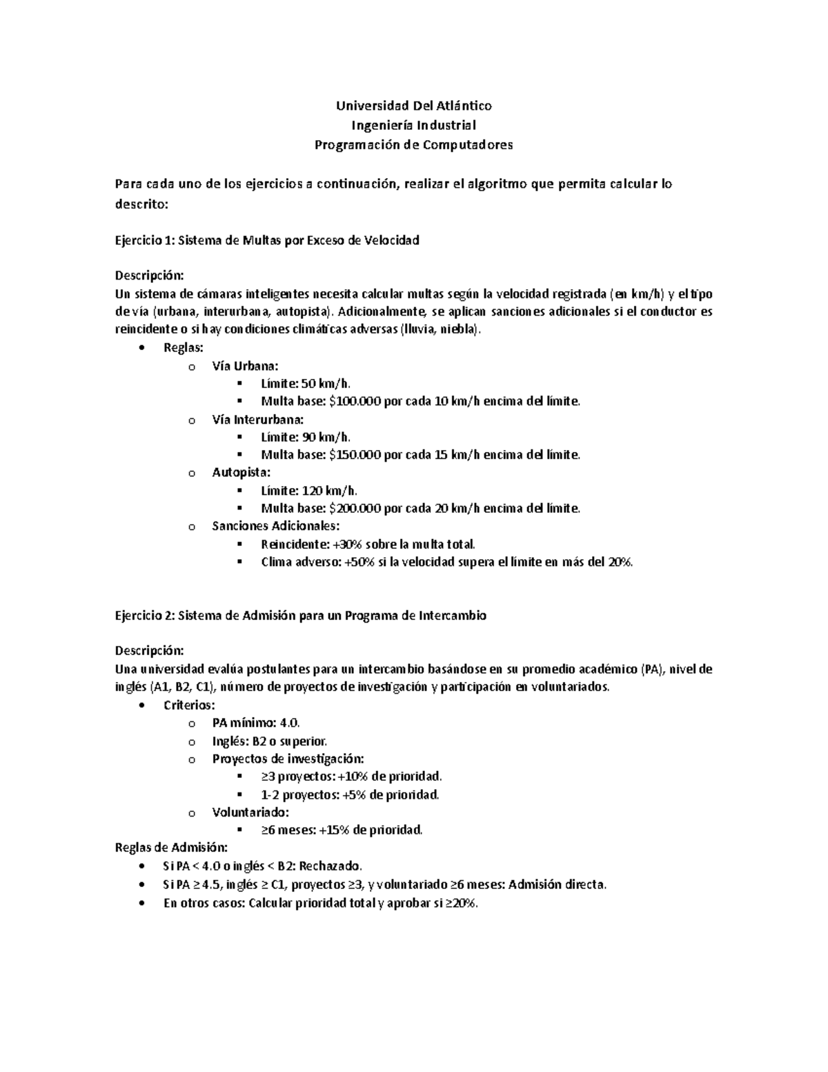 Taller de Algoritmos y Condicionales G3: Ejercicios Prácticos - Studocu