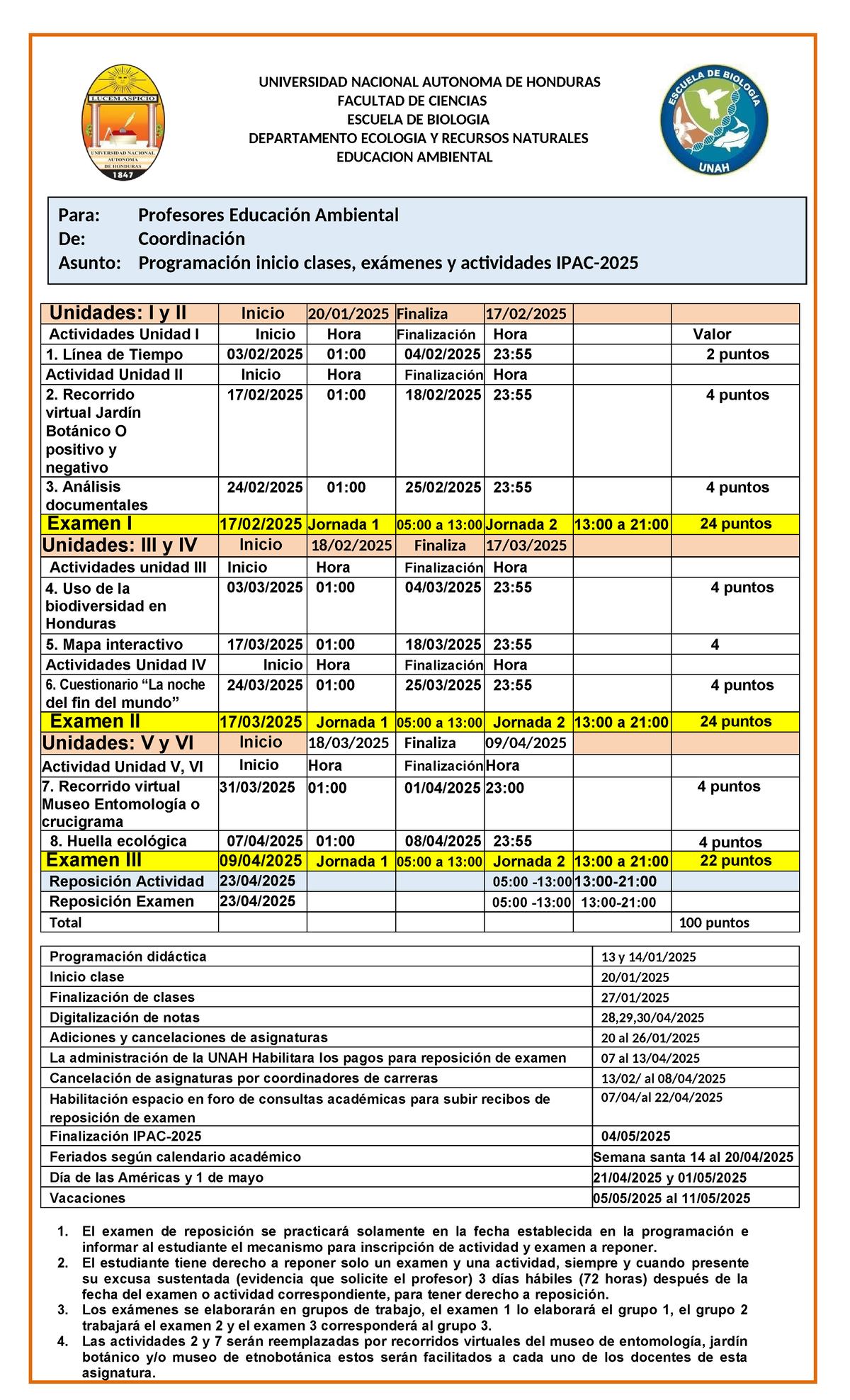 Programación de Clases y Exámenes - Educación Ambiental IPAC-2025 - Studocu