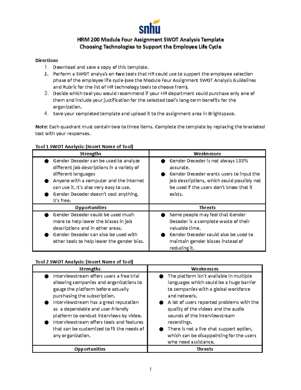 4-2 Activity SWOT Analysis Choosing Technologies to Support The ...