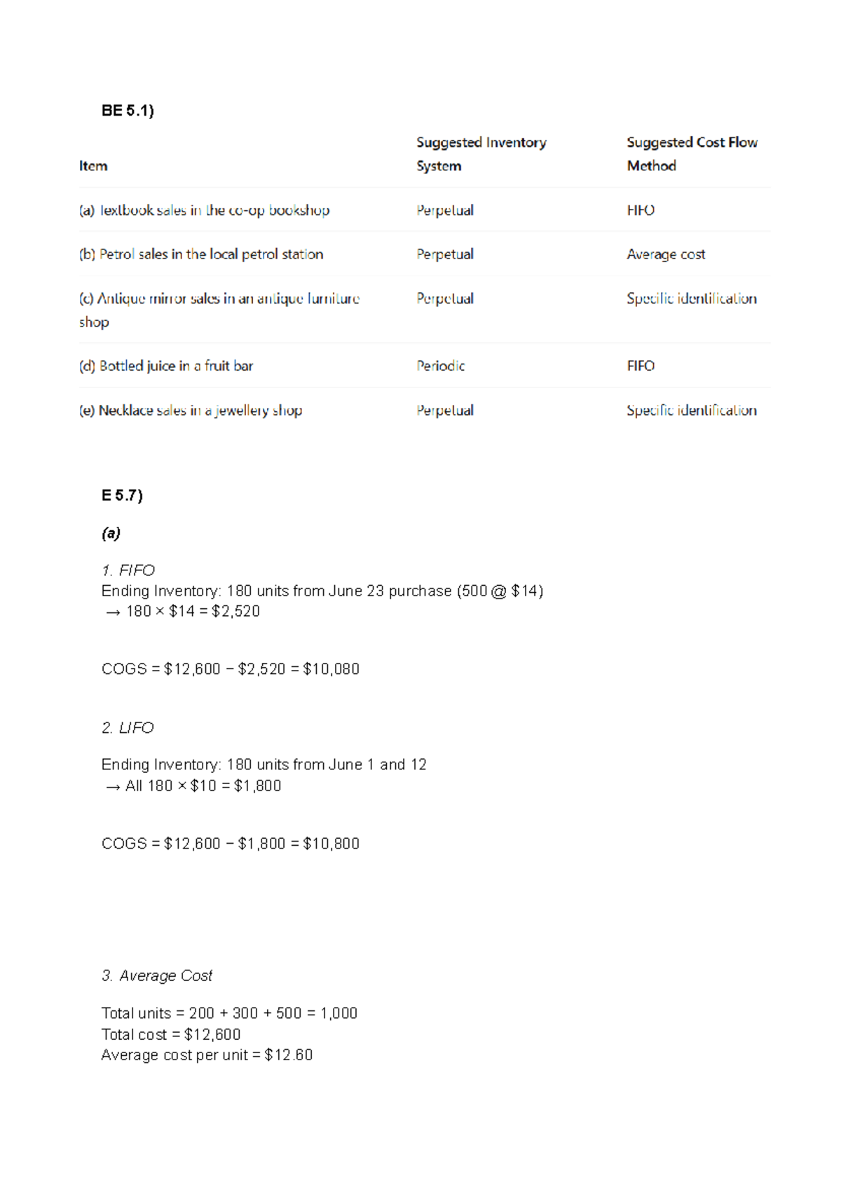ACCT102 Tutorial Assignment 6: FIFO, LIFO, and Average Cost Analysis ...
