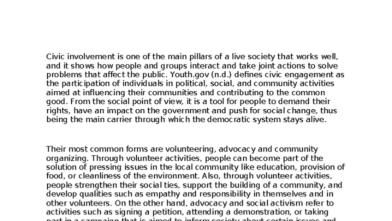 Civic Engagement and Social Change: An Essay - ASAS - Studocu