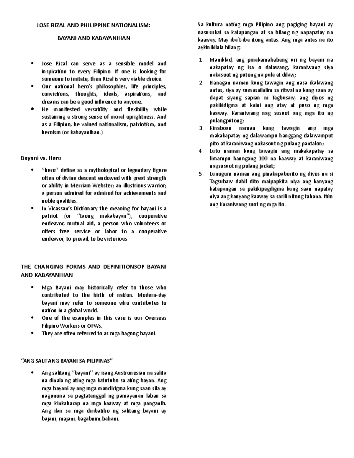 Bayani At Bayanihan - JOSE RIZAL AND PHILIPPINE NATIONALISM: BAYANI AND ...