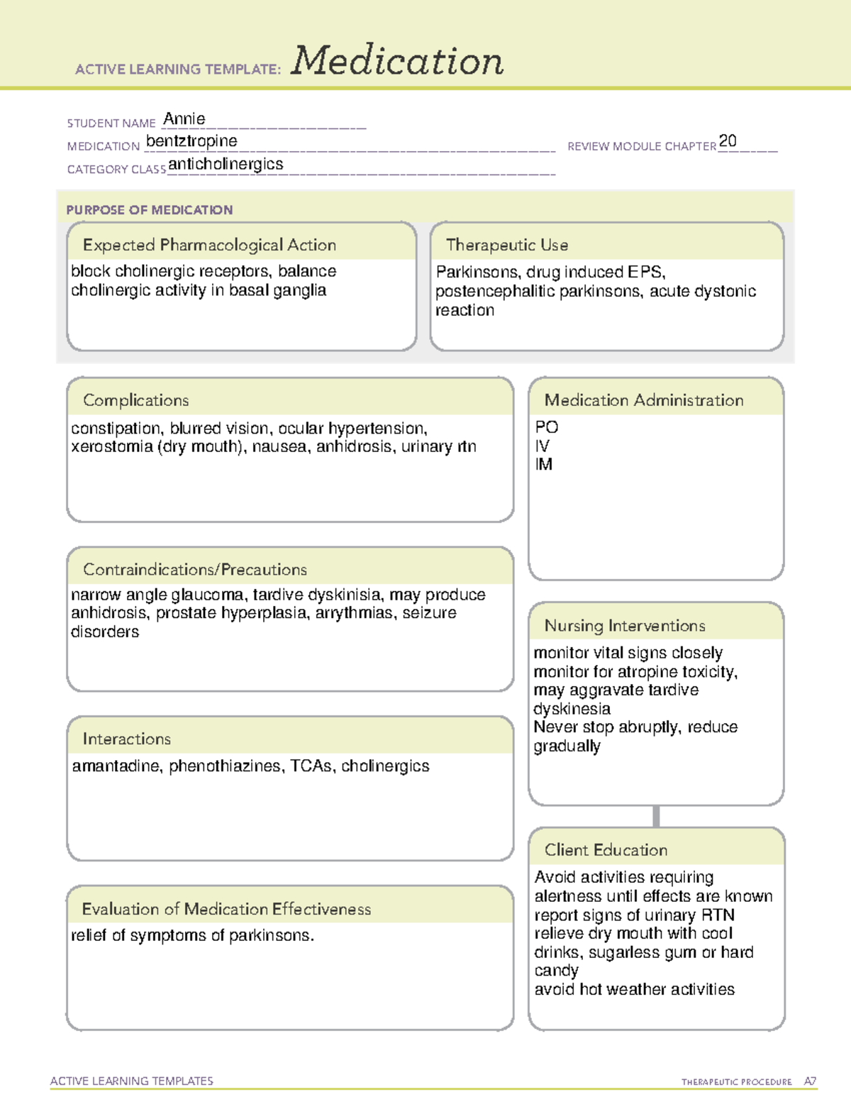 Benztropine - med card - ACTIVE LEARNING TEMPLATES TherapeuTic ...