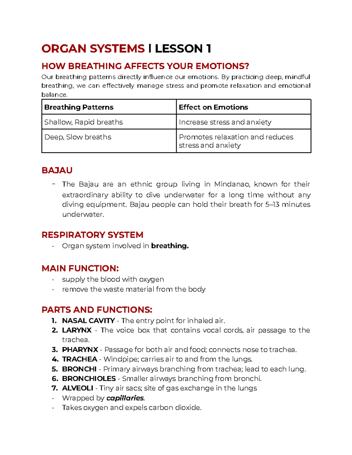 ORGAN SYSTEMS l LESSON 1: Breathing and Its Emotional Impact - Studocu