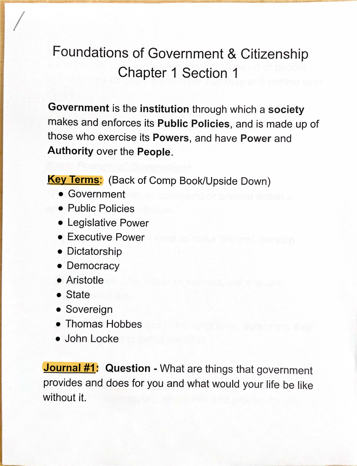 Foundations of Government & Citizenship: Ch 1 Sec 1 Overview - Studocu