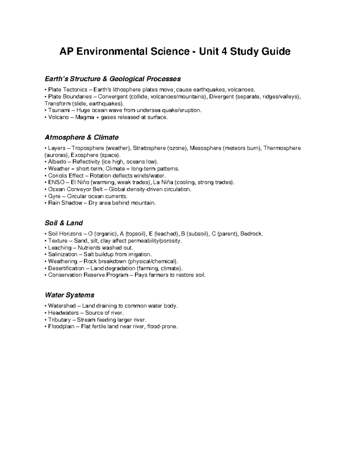 APES Unit 4 Study Guide: Geological Processes & Climate Systems - Studocu
