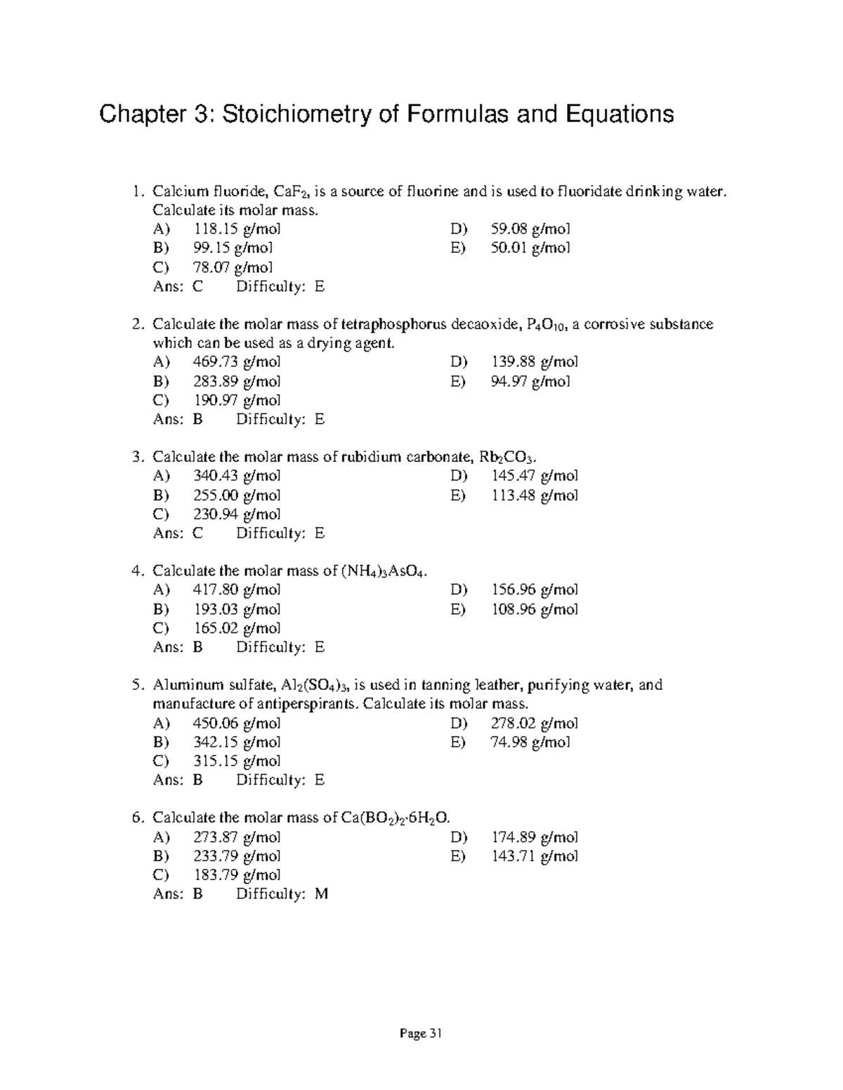 Chapter 3: Stoichiometry of Formulas and Equations - Molar Mass ...