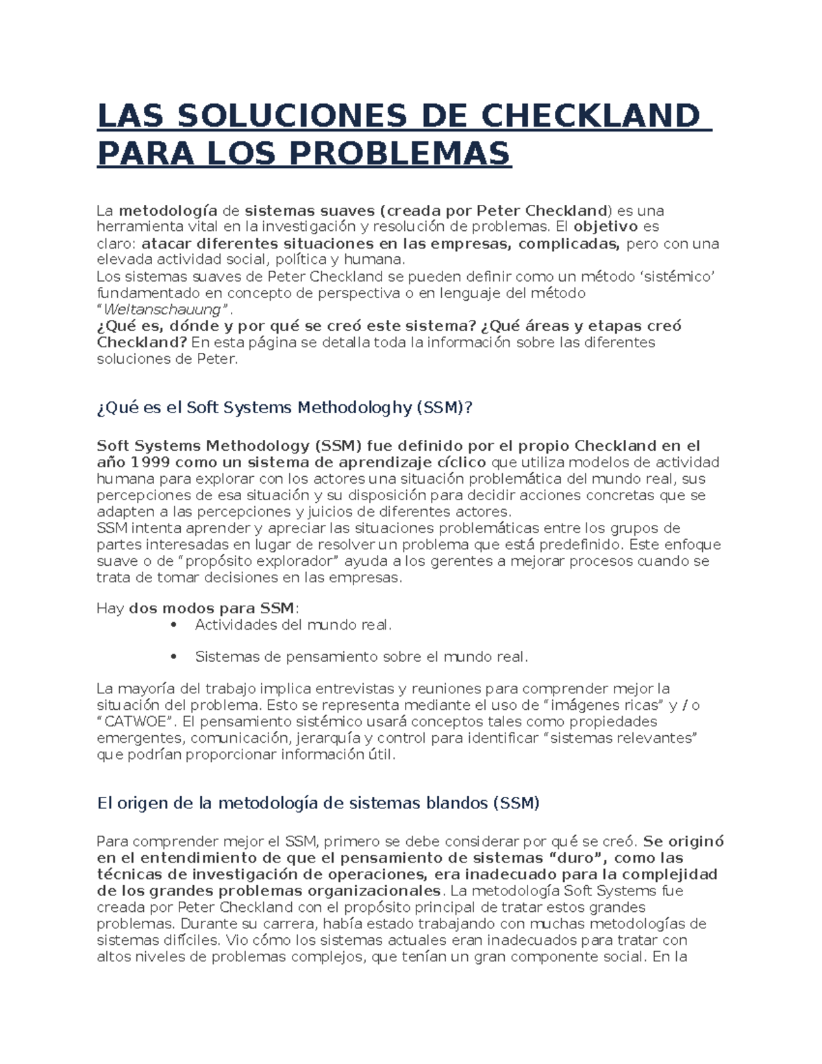 Metodología de Sistemas Suaves (SSM) de Peter Checkland: Soluciones y ...