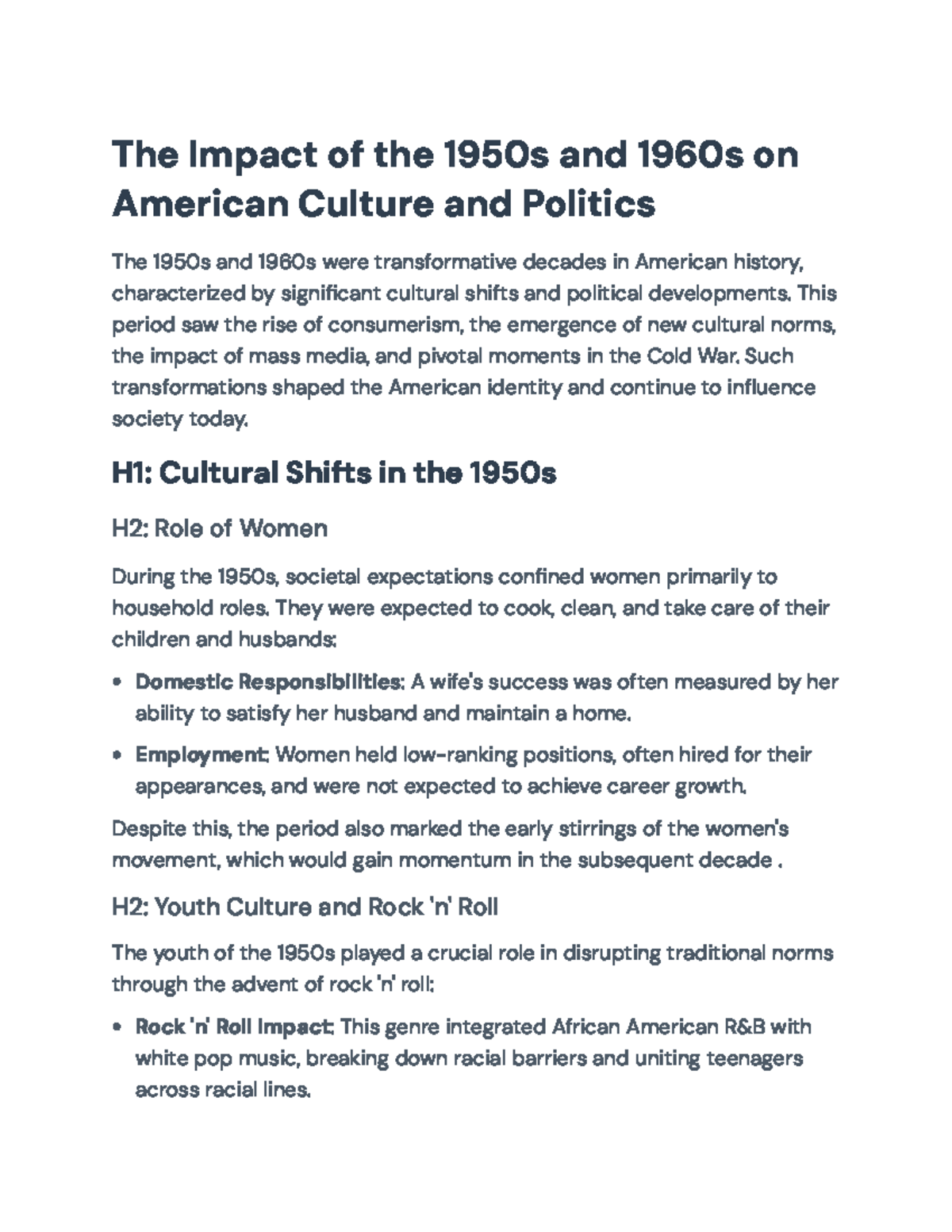 The Impact of the 1950s and 1960s on American Culture and Politics ...