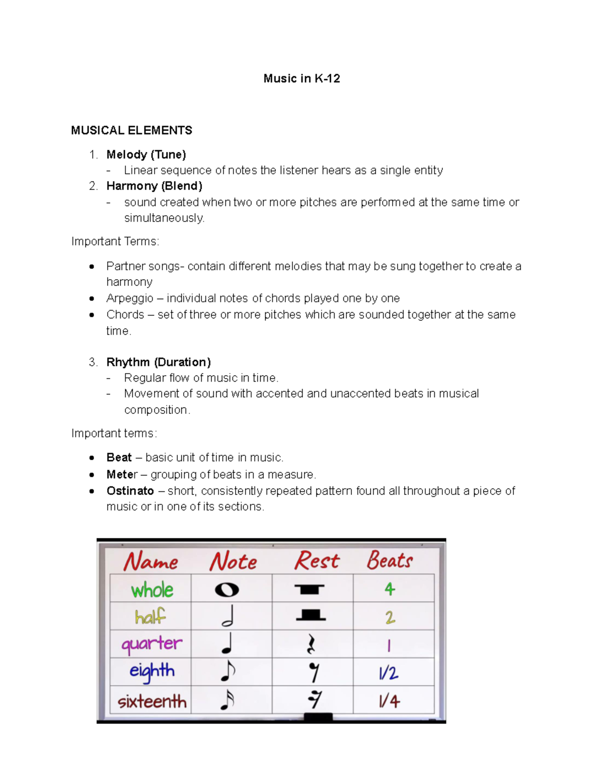 Music in MUSICAL ELEMENTS 1: Key Concepts and Definitions - Studocu