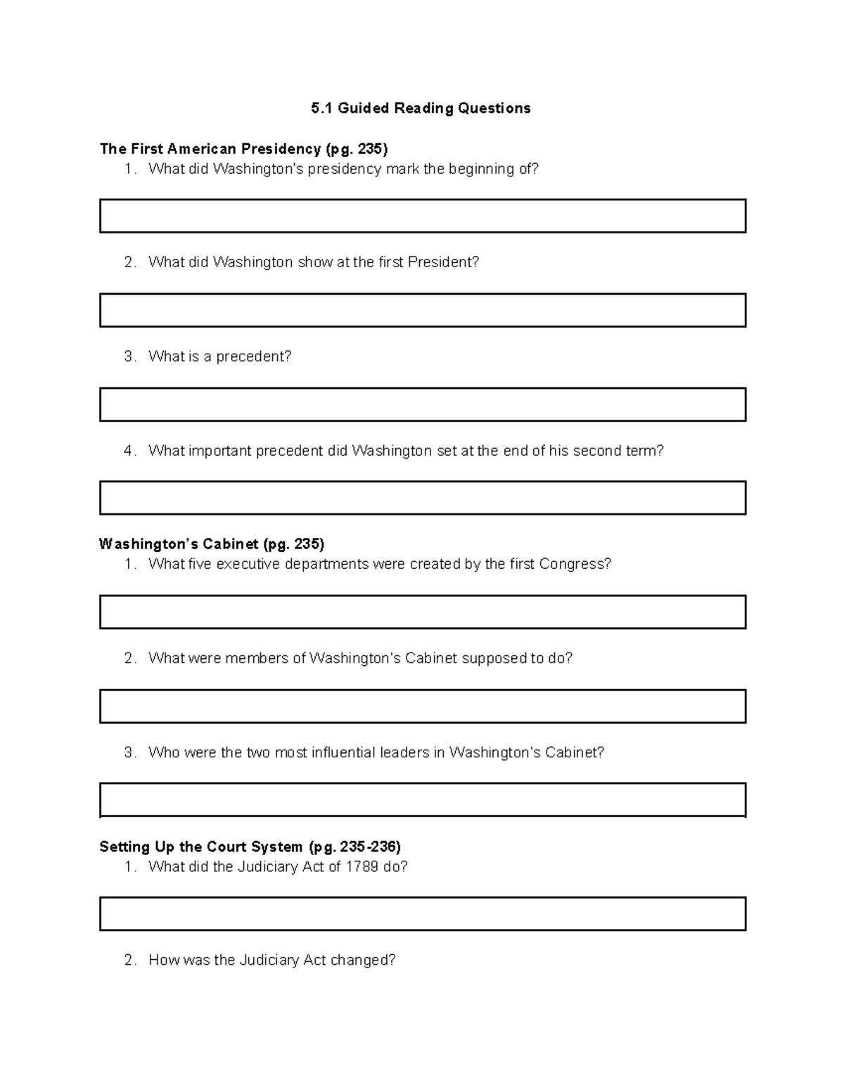 5.1 Guided Reading Questions: The First American Presidency Insights ...
