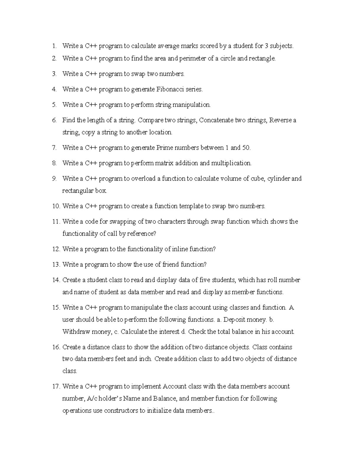 OOPs Programs List: Key Concepts & Implementations - Studocu