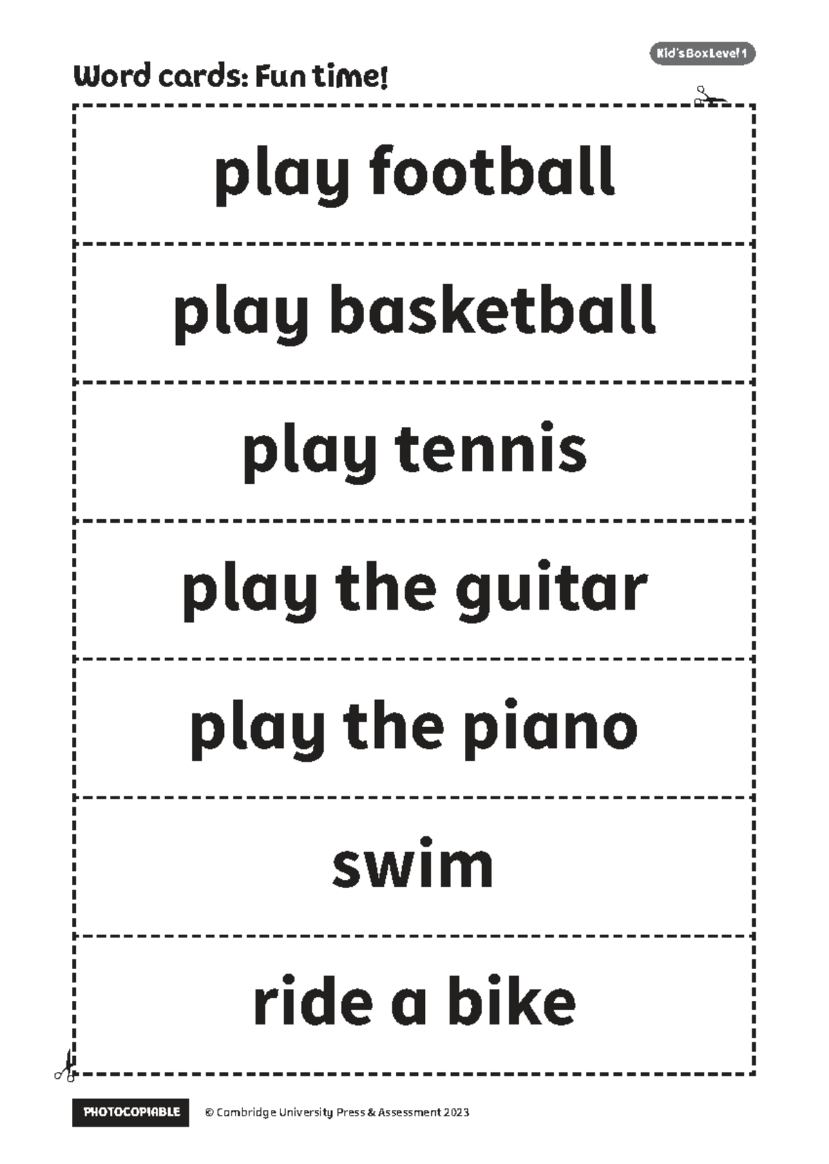 Kids Box Level 1 Word cards Unit 9 Sports and Activities - english ...
