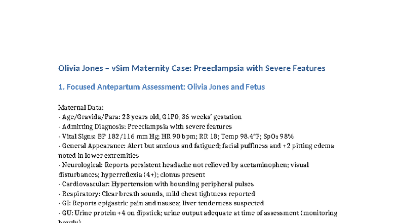 Olivia Jones vSim Maternity Case: Preeclampsia Management Overview ...