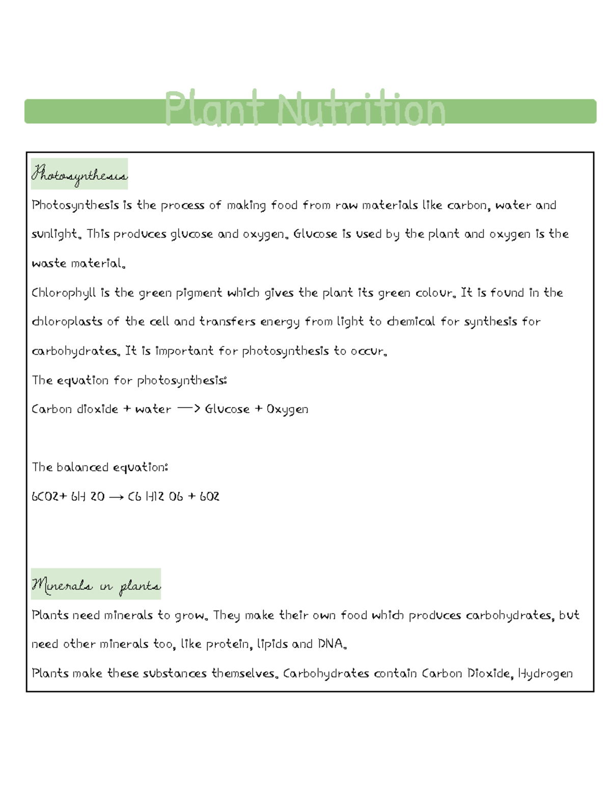 Plant Nutrition and Photosynthesis Overview (BIO101 Lecture Notes ...