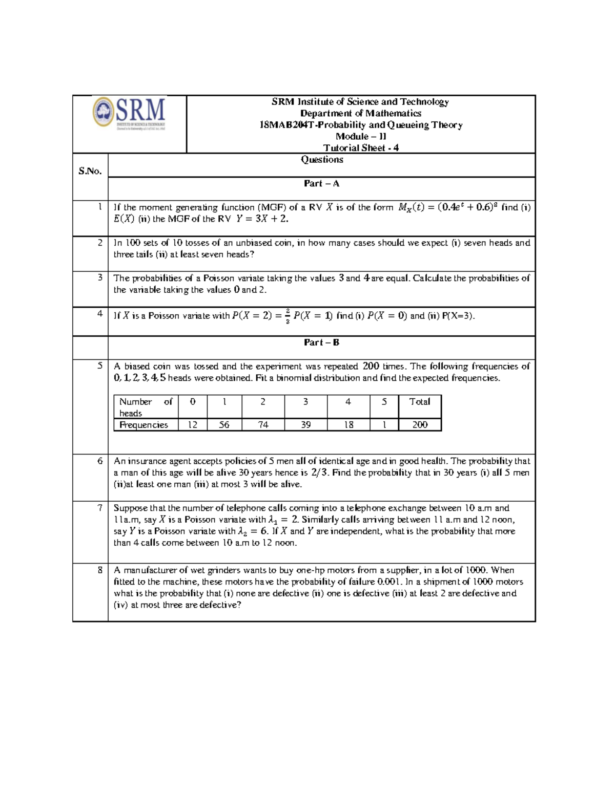 PQT-Tutorial 4: Queueing Theory Module II Questions and Solutions - Studocu