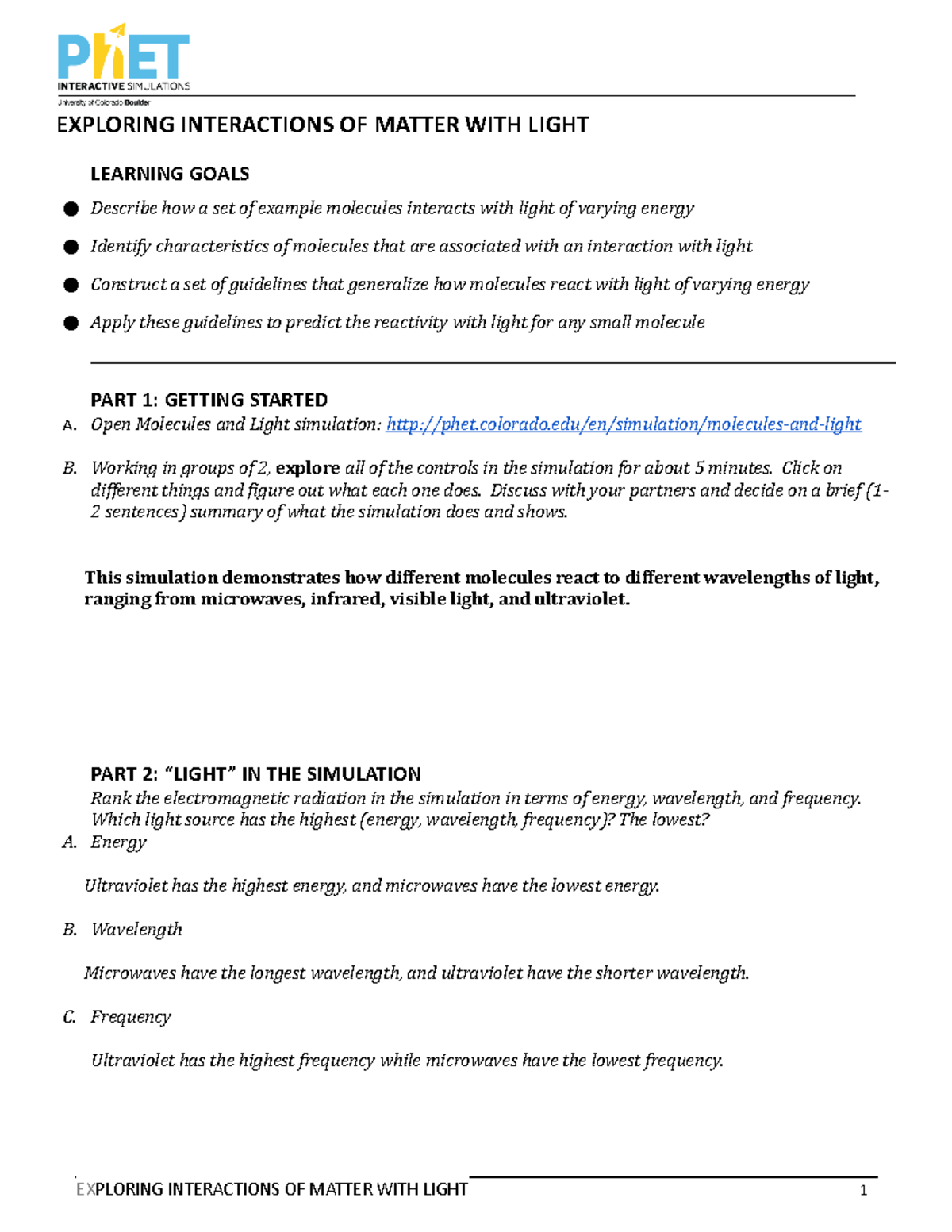 Interaction of Matter with Light - EXPLORING INTERACTIONS OF MATTER ...