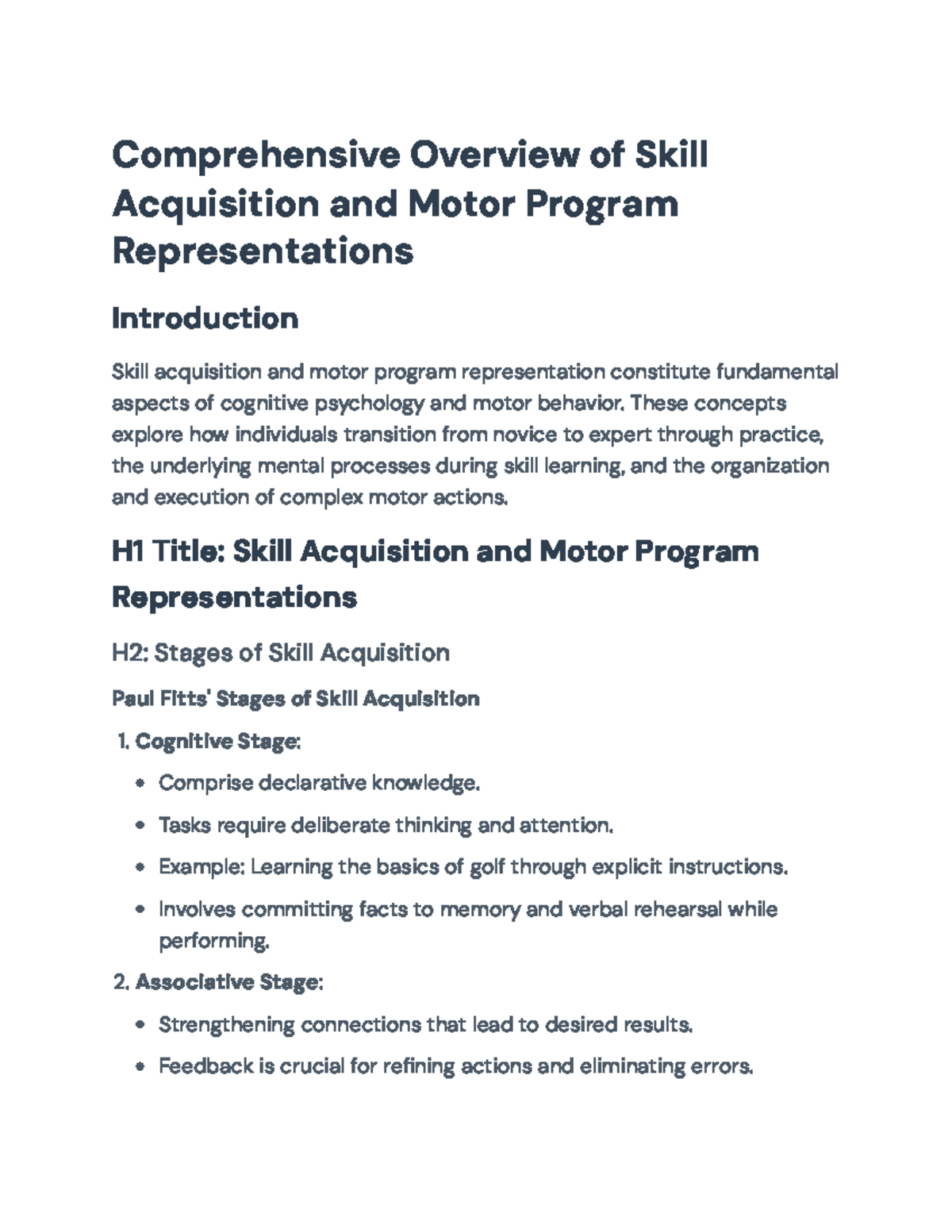 Skill Acquisition & Motor Program Representations: A Detailed Analysis ...