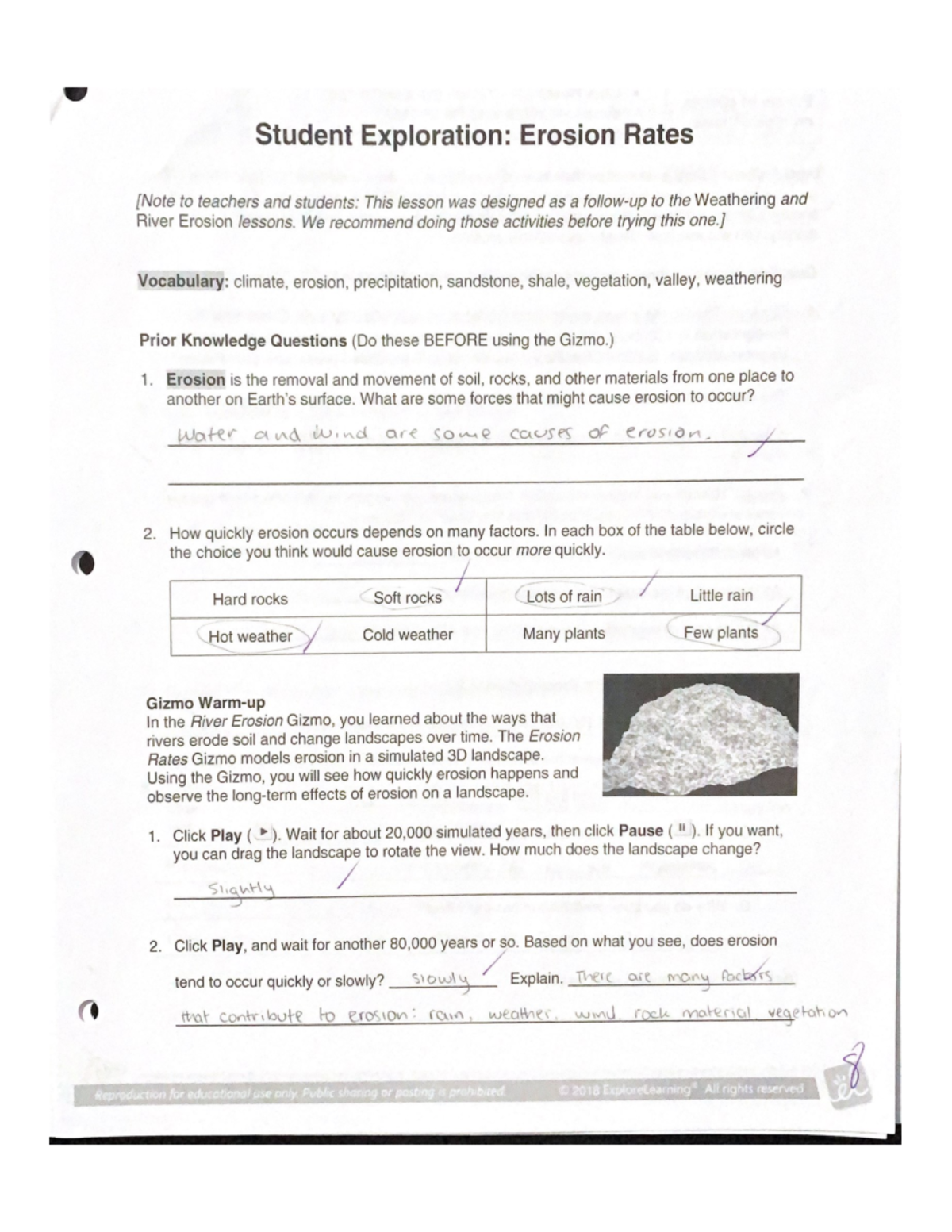 Student Exploration: Erosion Rates Gizmo Answer Key Guide - Studocu