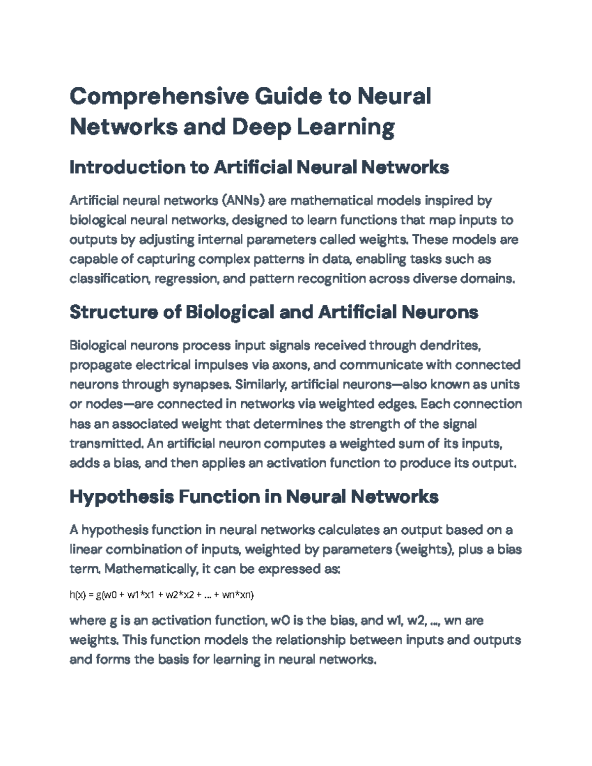 Comprehensive Guide to Neural Networks and Deep Learning (CS101) - Studocu