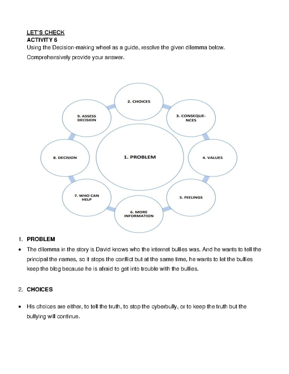 CAED 500-Decision Making - LET’S CHECK ACTIVITY 6 Using the Decision ...