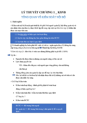 Nội dung - KSNB - KIỂM SOÁT NỘI BỘ CHƯƠNG I: TỔNG QUAN VỀ KIỂM SOÁT NỘI ...