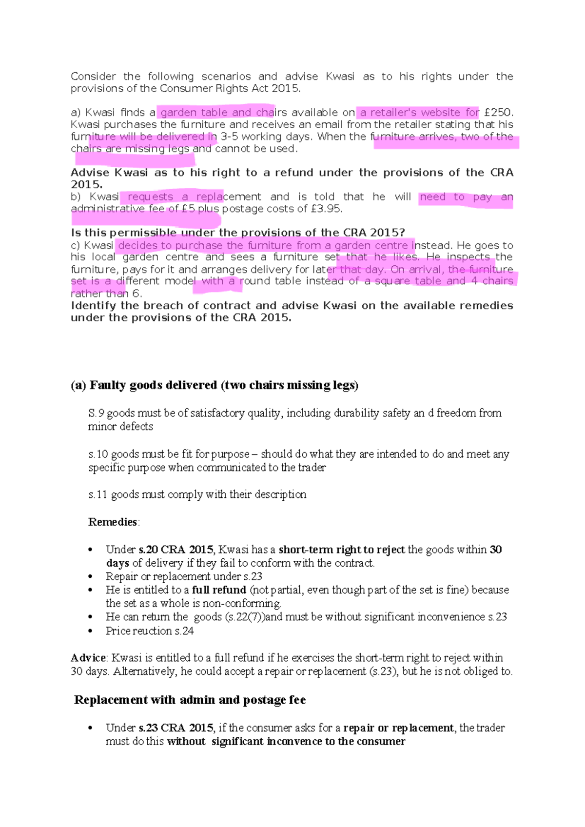 Critical Workshop 1 Task 1: Consumer Rights Act 2015 Analysis - Studocu