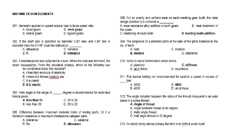 MACHINE DESIGN ELEMENTS J01-J02: Key Terms and Concepts (301-400) - Studocu