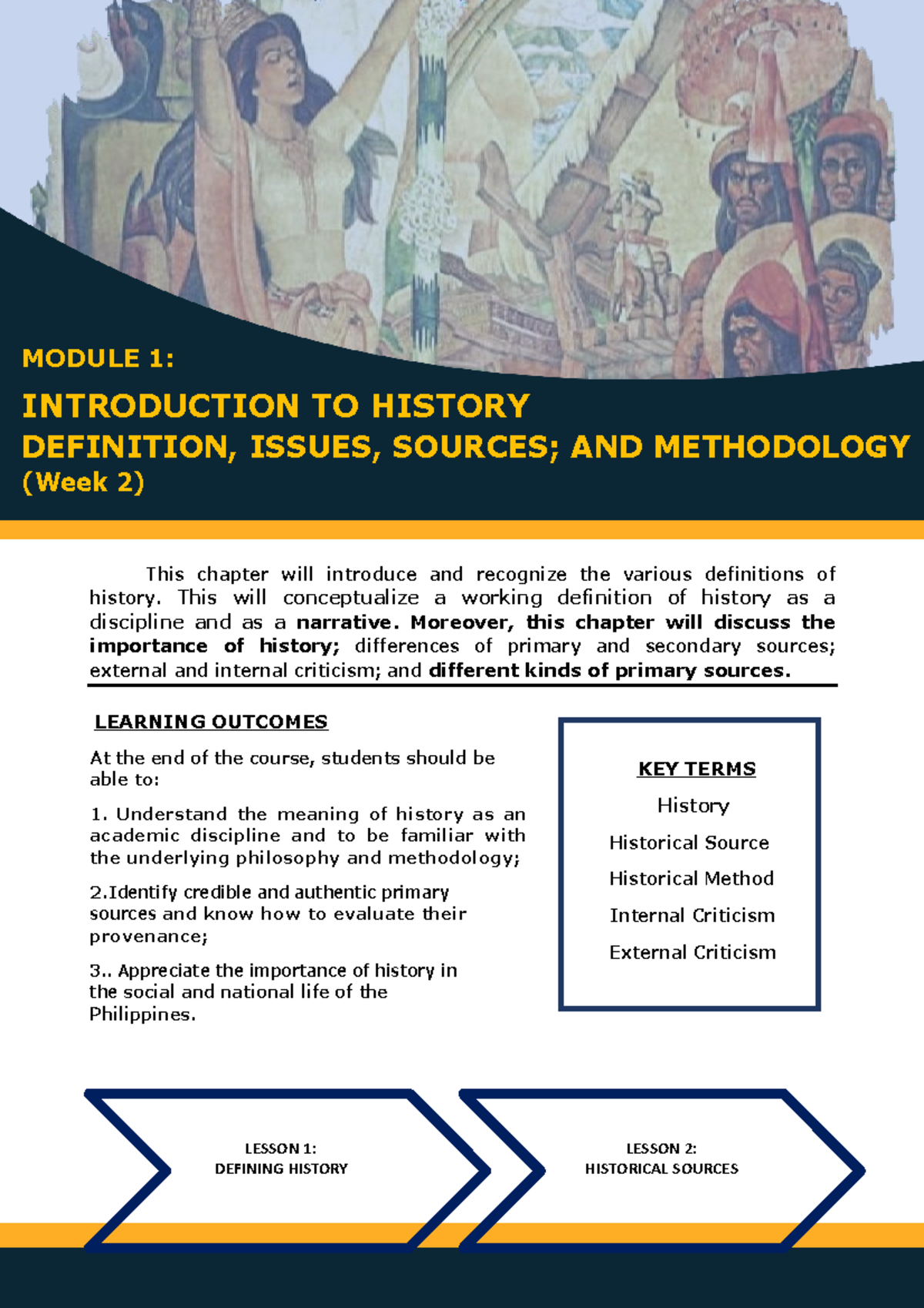 Week 2: Intro to History & Historical Sources - Lesson Overview - Studocu