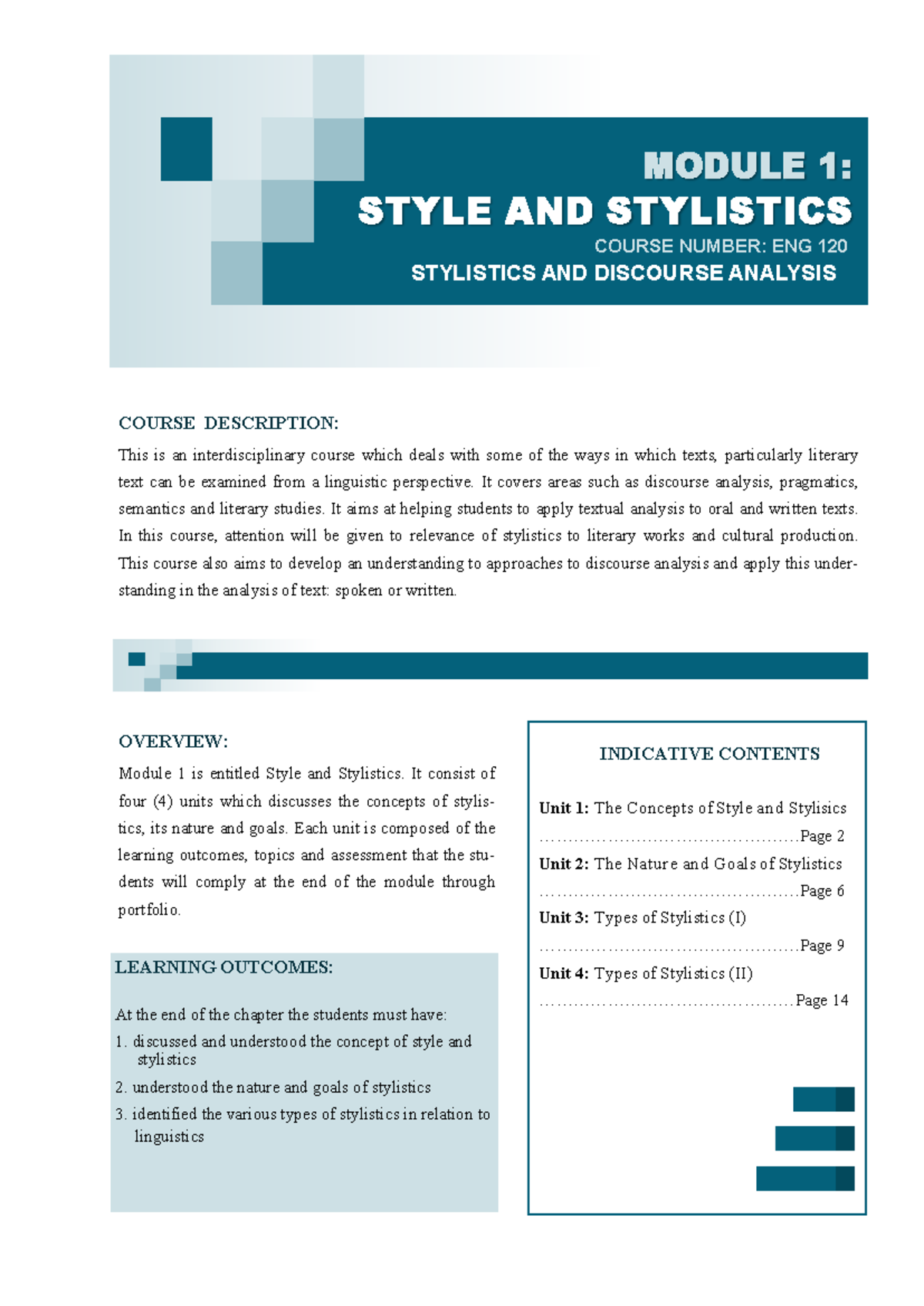 ENG.120: Module 1 - Introduction to Stylistics and Discourse Analysis ...