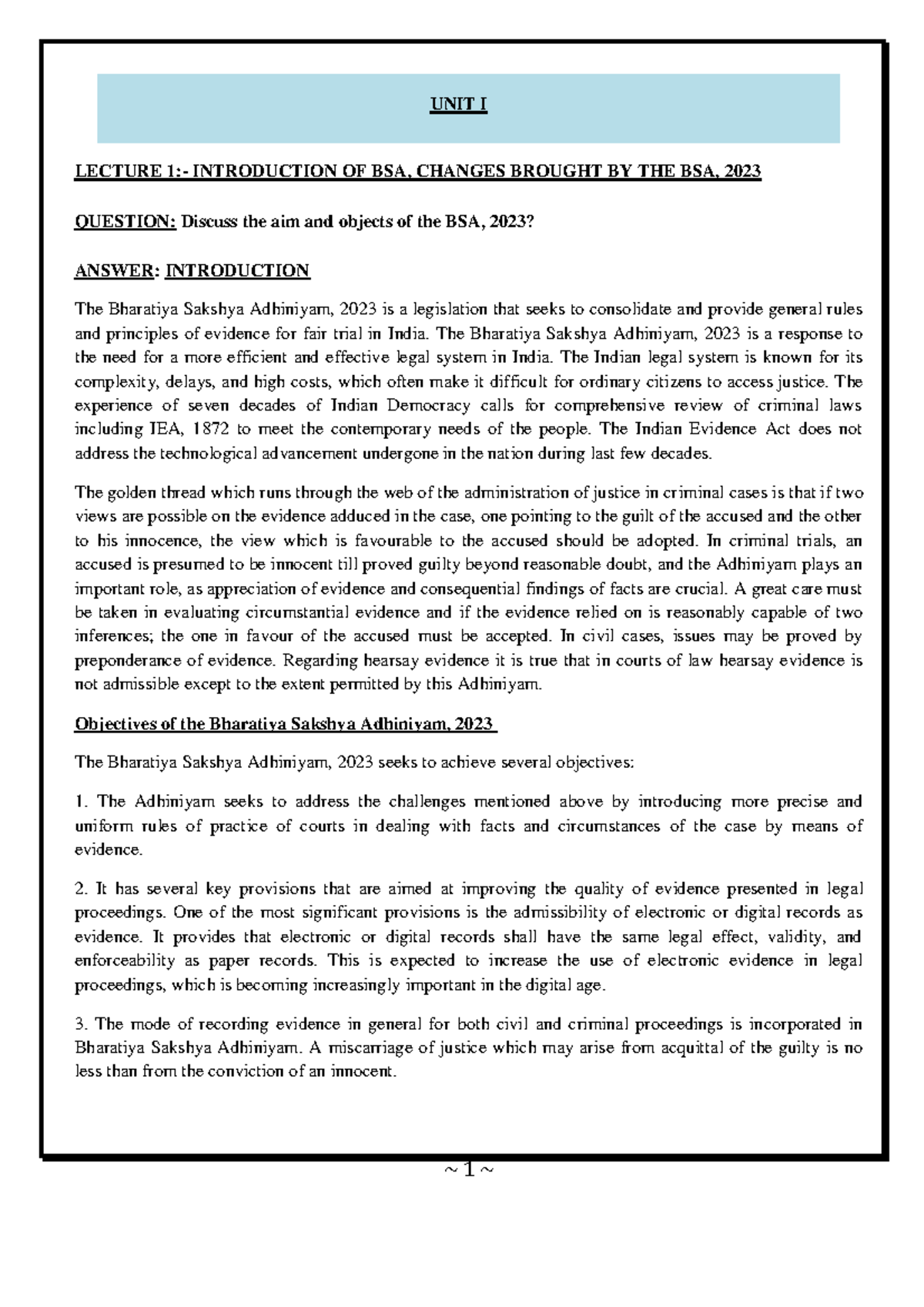 BSA 2023 Lecture Notes: Introduction, Objectives, and Evidence Types ...