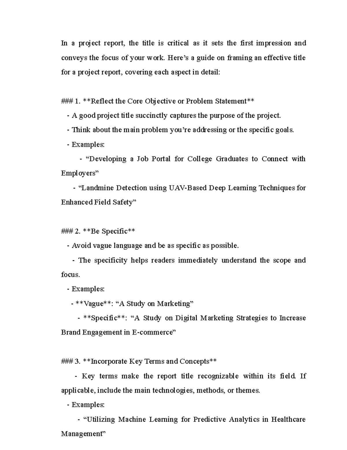 Project Report Title Guide: Crafting Effective Titles for Clarity - Studocu
