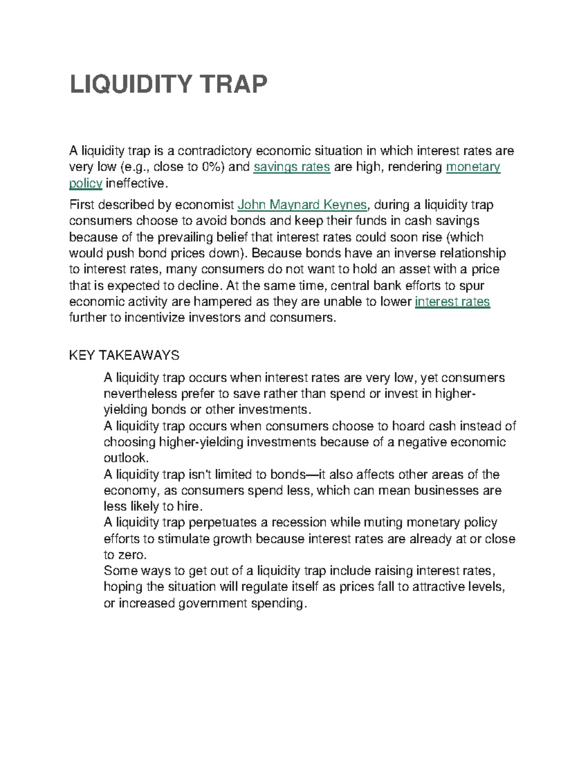 Liquidity Traps: Understanding Causes & Solutions - Lecture Notes - Studocu