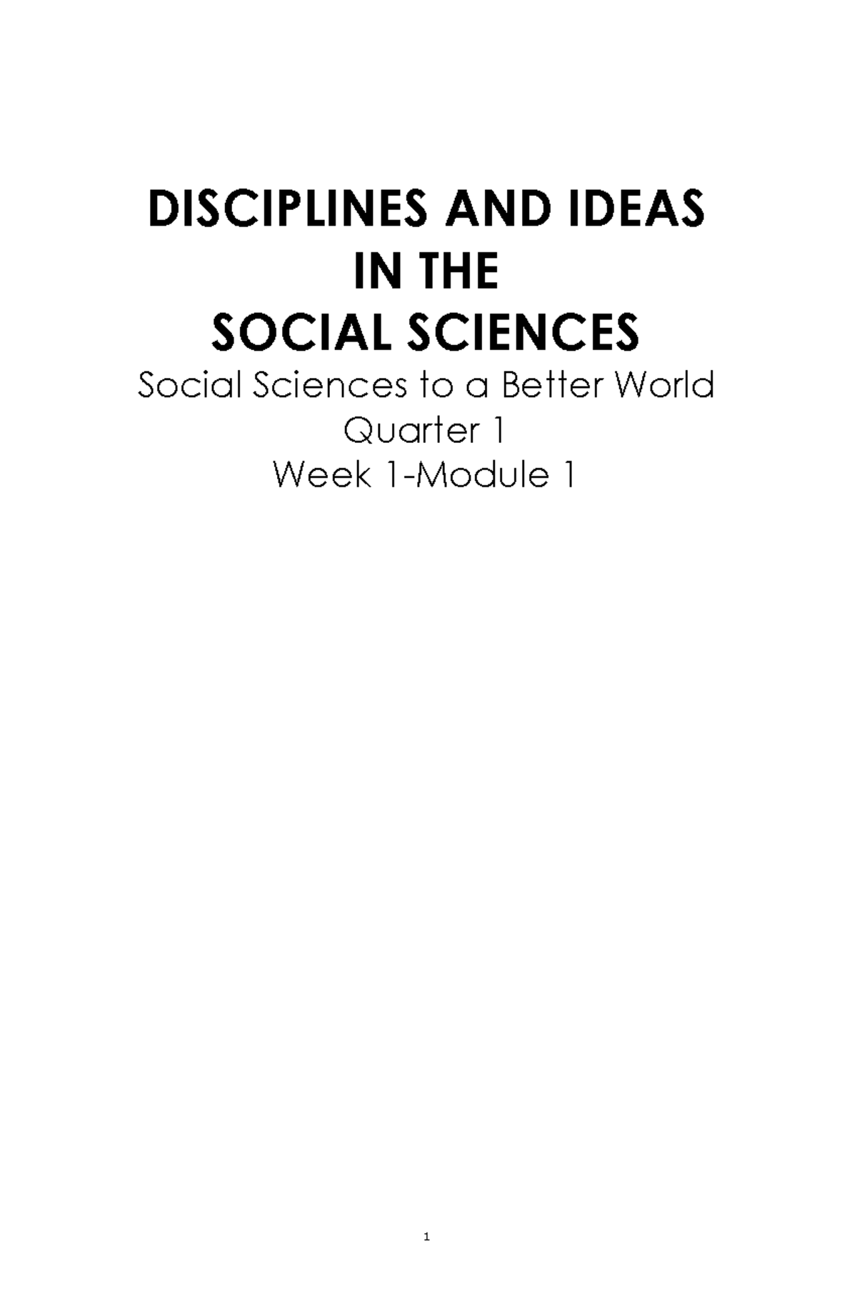 Q1 - Week 1 - Module 1: Understanding Social Sciences - Studocu