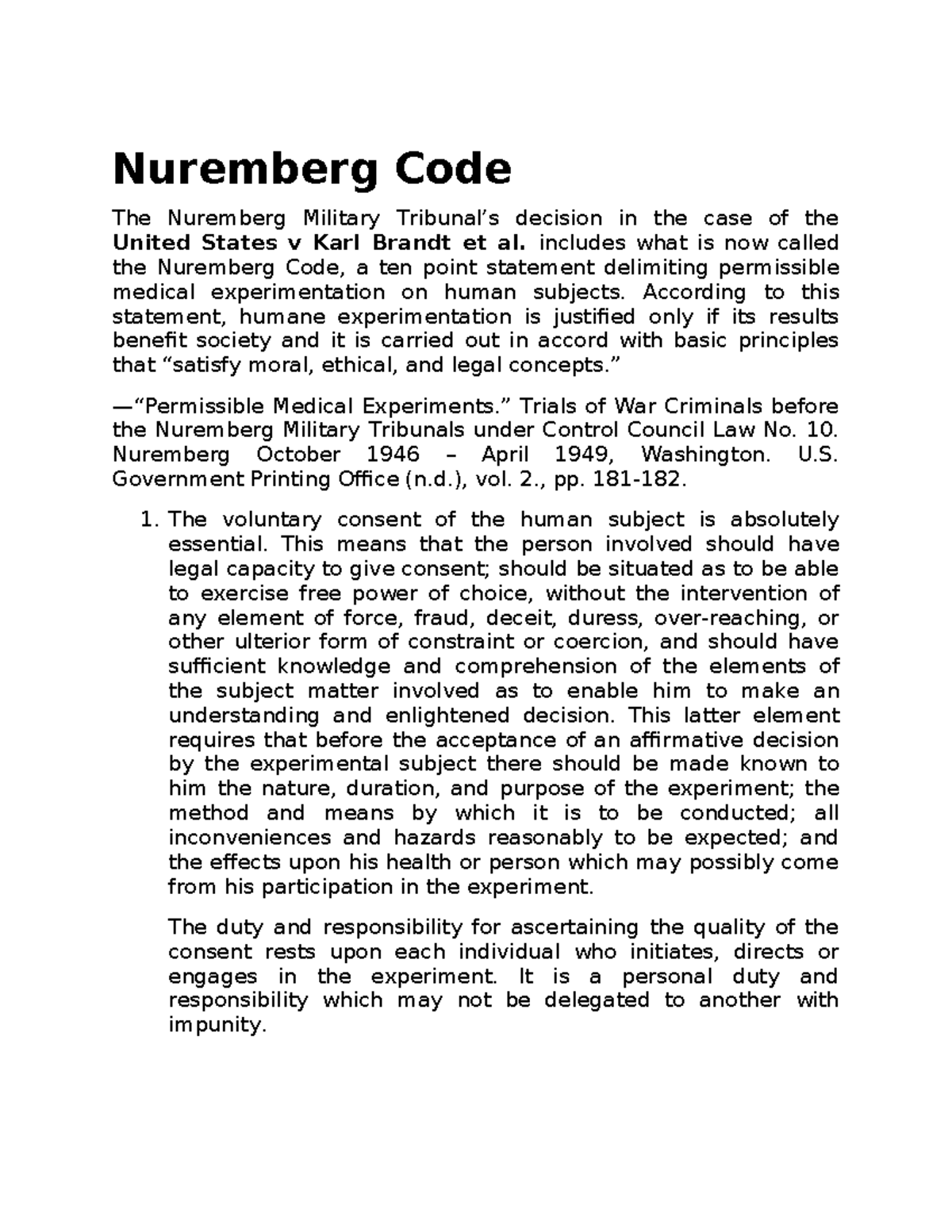 NUR 101: Principles of Ethics in Human Research and the Nuremberg Code ...