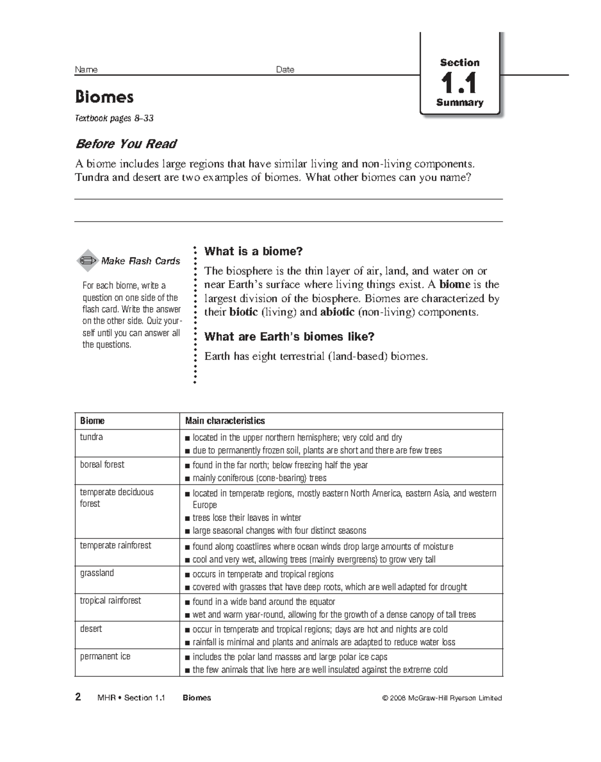 Biomes Review: Characteristics of Land Biomes (Course Code: BCSci10 ...