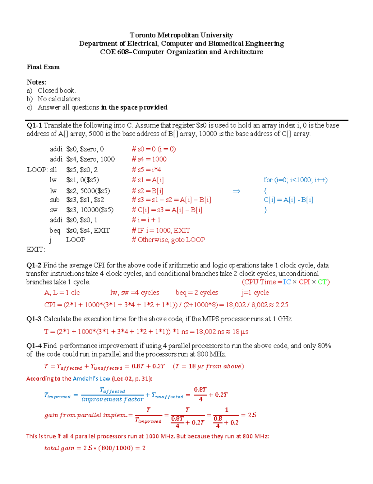 COE 1234 Organization and Architecture Final Exam Notes - Studocu