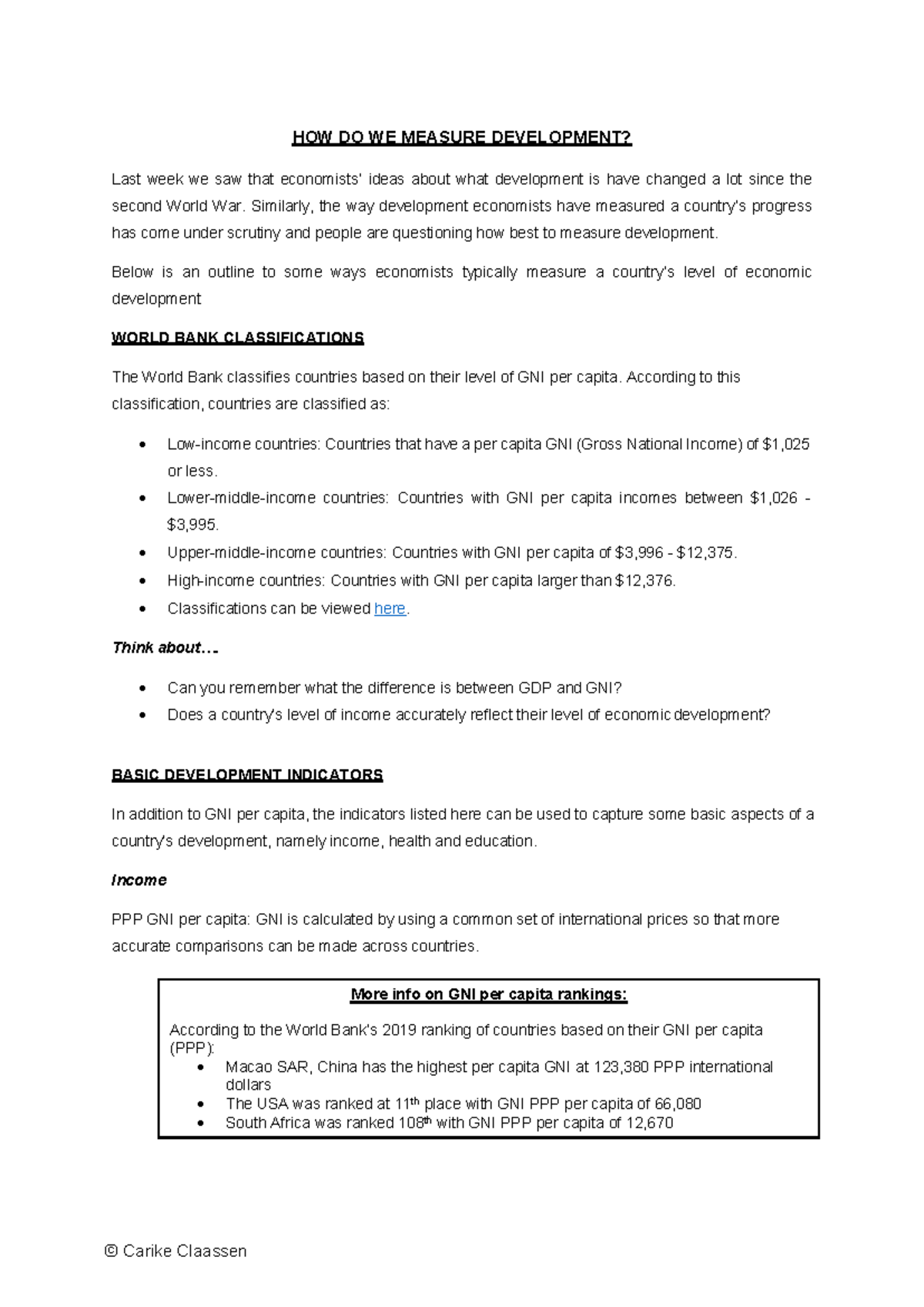 Development Measurement Overview: Key Indicators and Classifications ...
