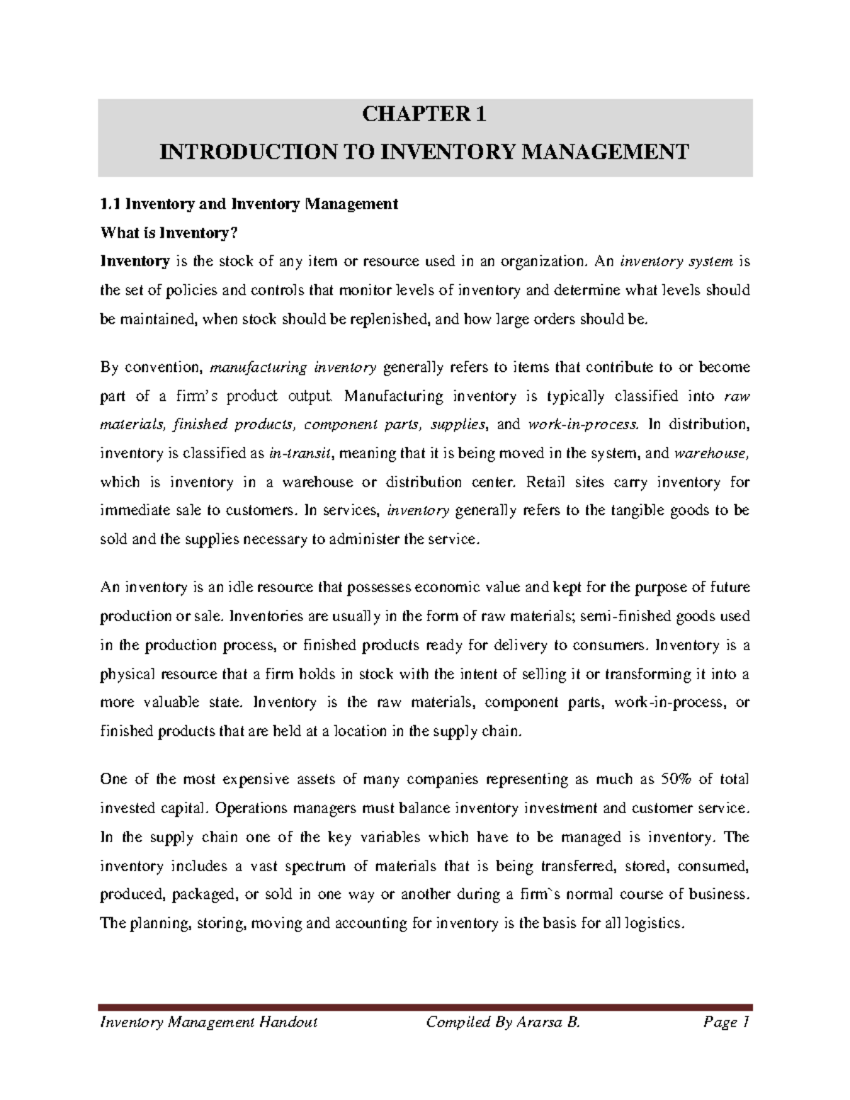 Chapter 1: Introduction to Inventory Management - Fundamentals and ...
