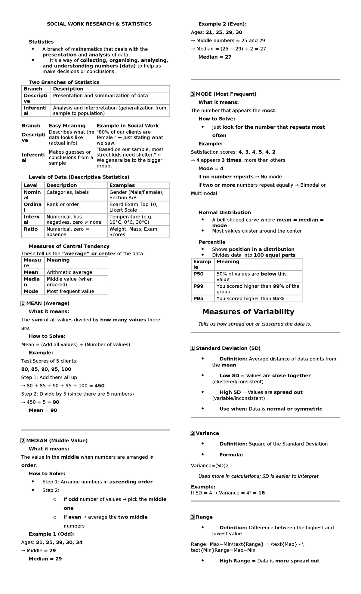 Social Work Research Statistics - SWLE Final Exam Notes - Studocu