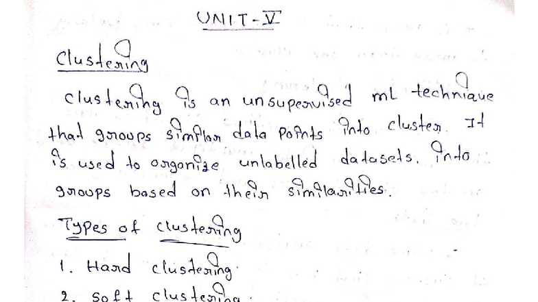 ML UNIT-5 - Data Analysis and Clustering Techniques - Studocu