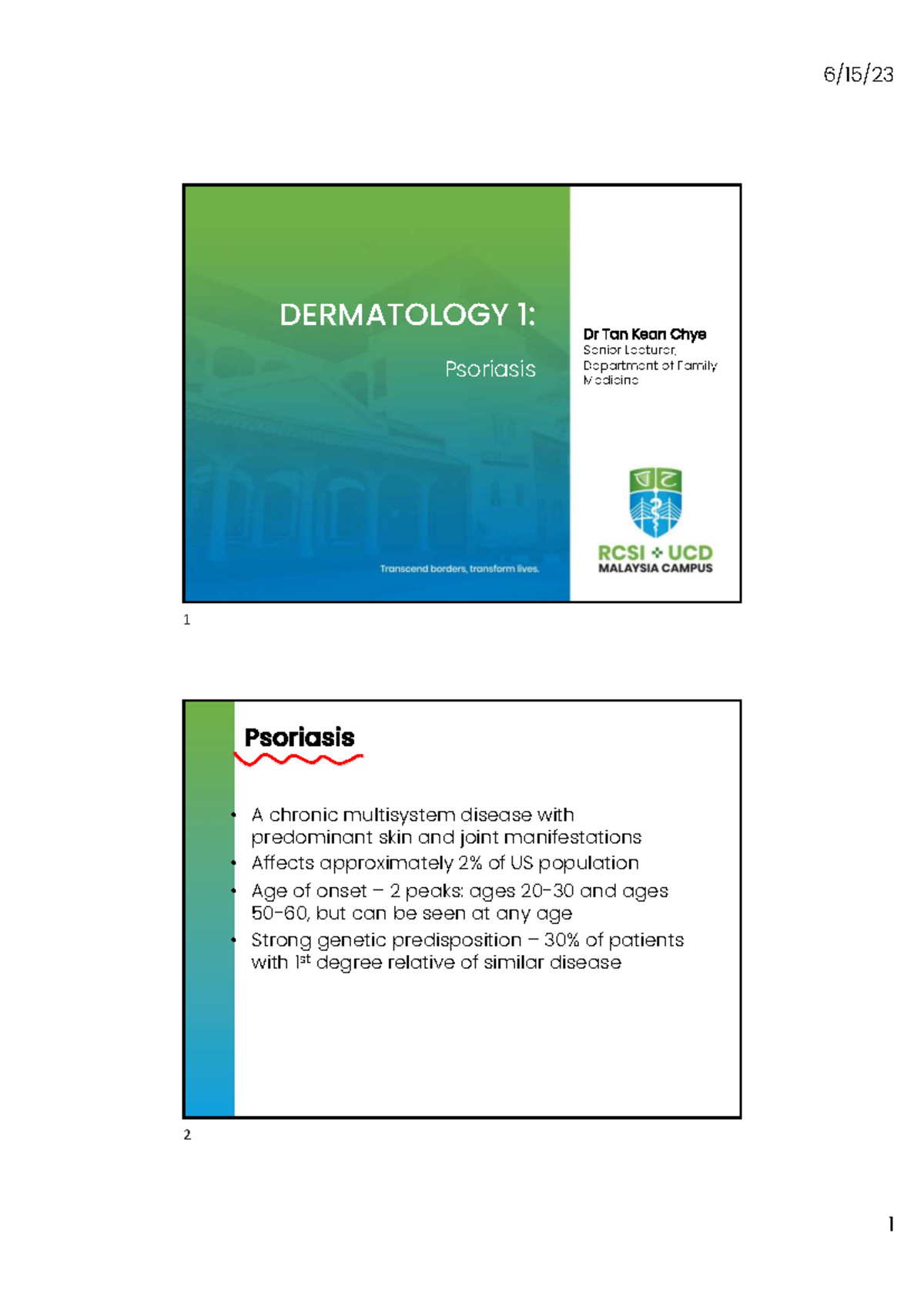 Dermatology 1: Lecture Notes on Psoriasis and Treatments - Studocu