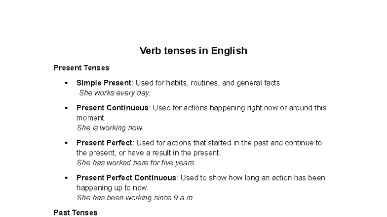 English Verb Tenses Overview - Ejercicio - Studocu