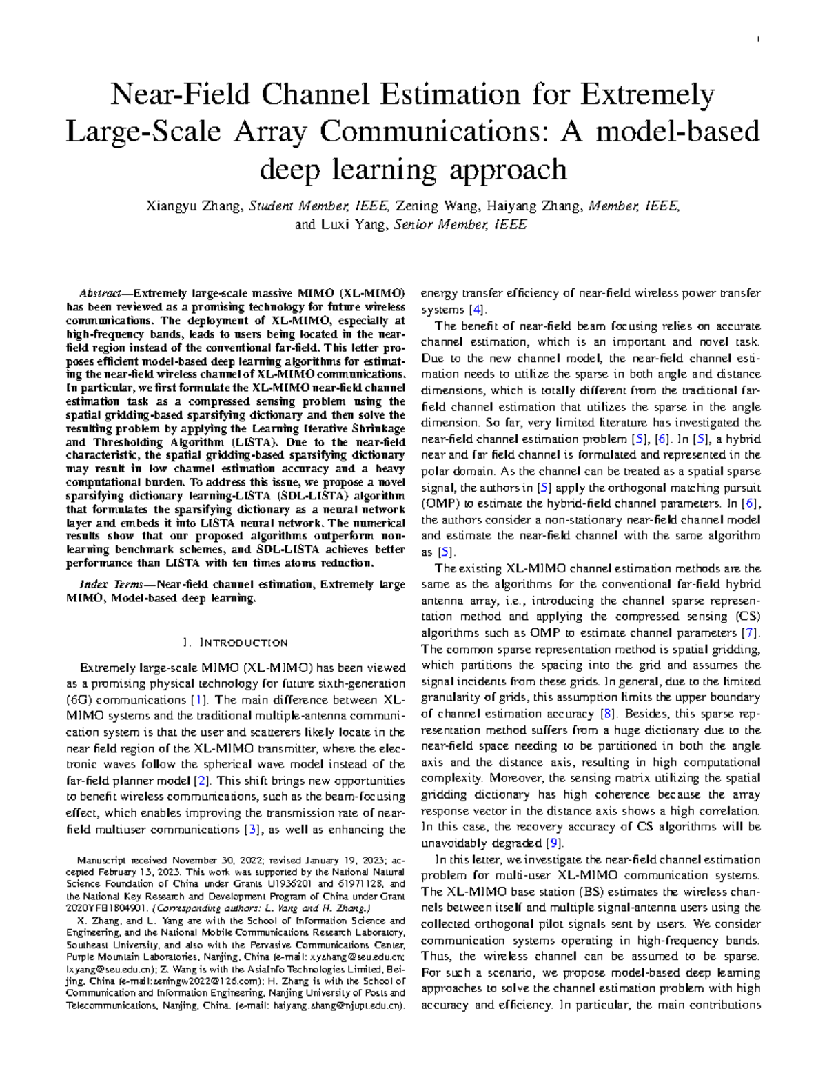 Near-Field Channel Estimation for Extremely Large MIMO Systems: A Deep ...