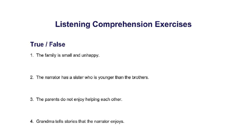 Listening Comprehension Exercises: Family Members Analysis - Studocu