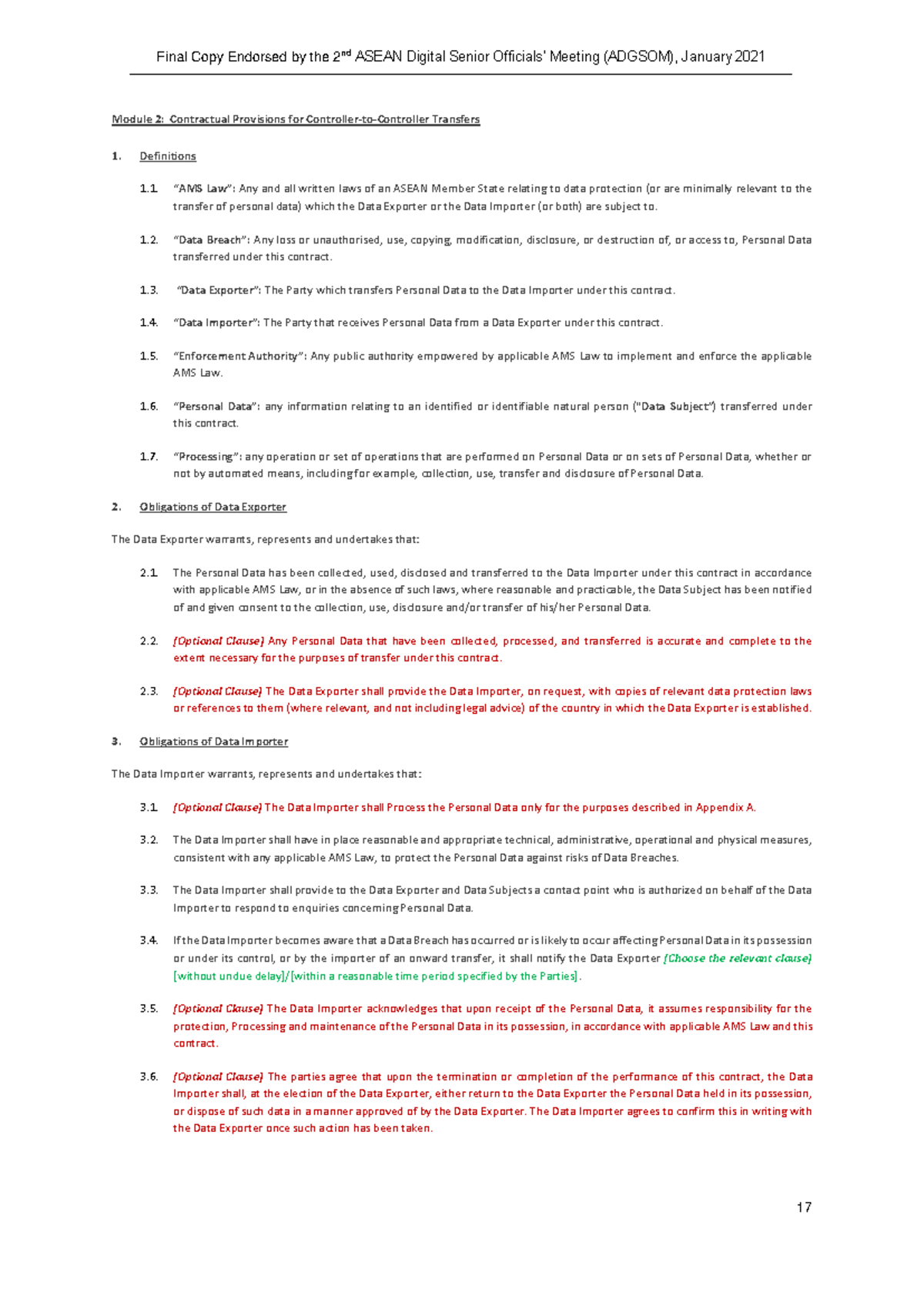 Final Copy: ASEAN Model Contractual Clauses for Cross-Border Data Flows ...