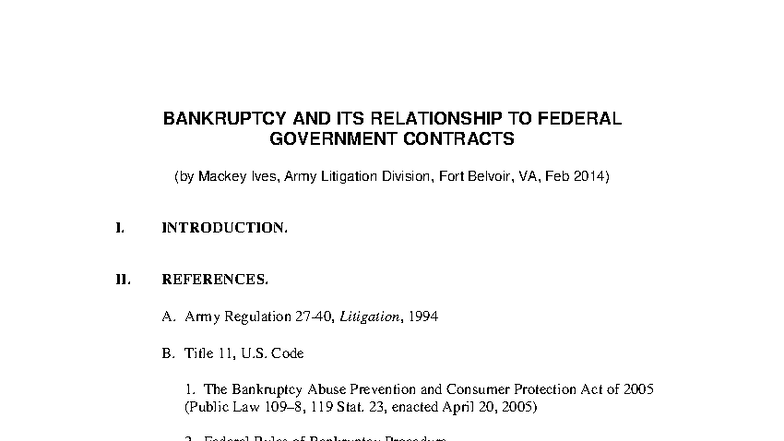 Bankruptcy and Federal Contracts: A Comprehensive Outline (2014) - Studocu