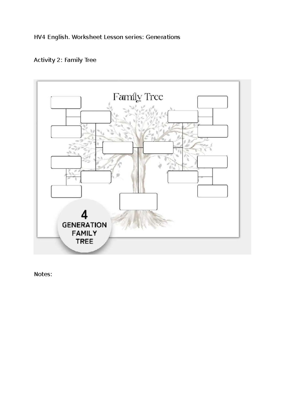 HV4 English: Generations Activity & Family Tree Worksheet Notes ...